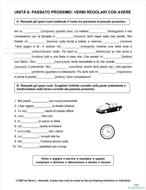 PP avere e verbi regolari. Scheda interattiva | TopWorksheets