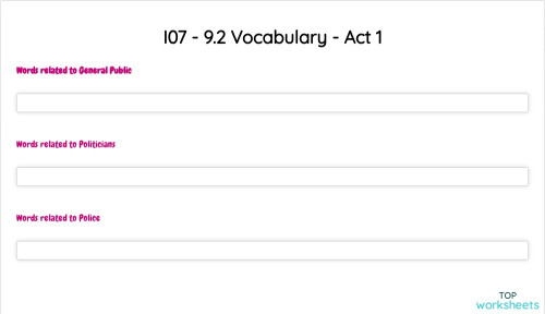 I07 - 9.2 Vocabulary - Act 1. Interactive worksheet | TopWorksheets