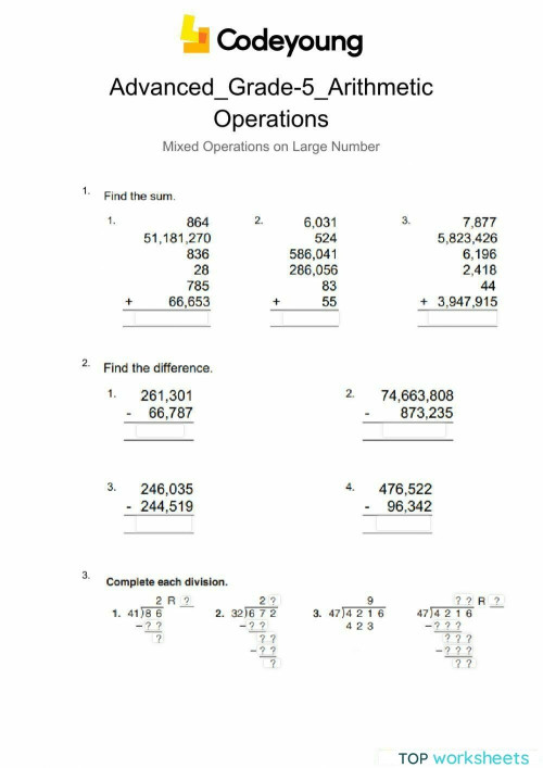 Advanced-Mixed Operations on Large Number. Interactive worksheet ...