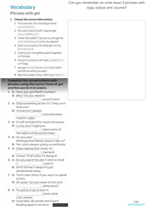 b2 unit 2a vocab (get). Interactive worksheet | TopWorksheets