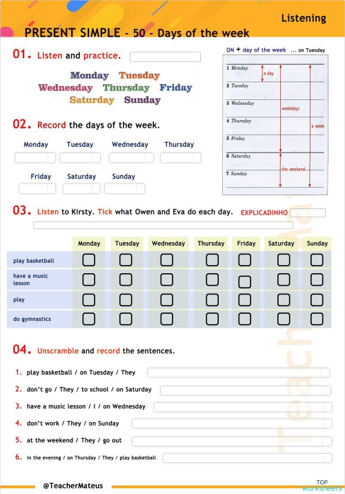 PRESENT SIMPLE - 50 - Days of the week - TM0070. Interactive worksheet ...