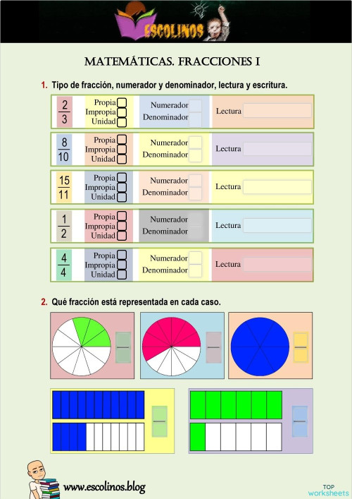 Leer y escribir fracciones. Ficha interactiva | TopWorksheets