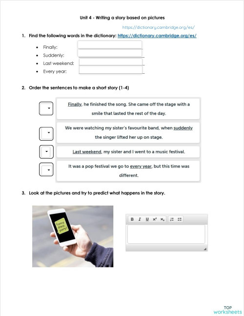 Unit 4 - Writing a story based on pictures 8°. Interactive worksheet ...