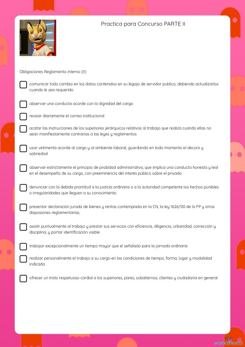Practica Para Concurso Parte Ii Ficha Interactiva Topworksheets