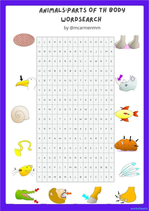 Animals Parts of the body. Interactive worksheet | TopWorksheets