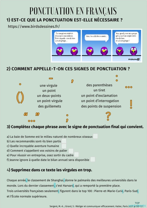 Les signes de ponctuation : fiches interactives et exercices en ligne ...