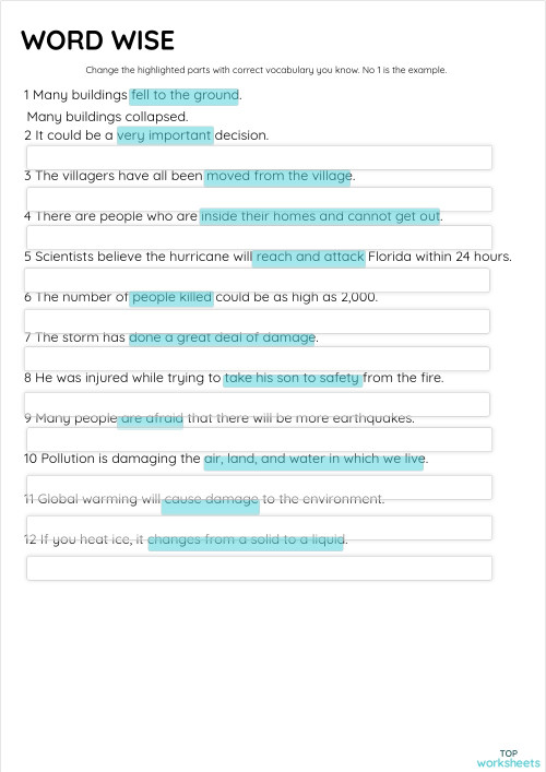 WORDWISE 1 - Pollution/ Environment. Interactive worksheet | TopWorksheets