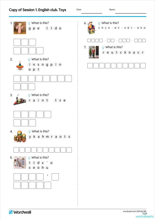 Session 1. English club. toys. Interactive worksheet | TopWorksheets