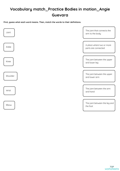 Vocabulary match_Practice Bodies in motion_Angie Guevara. Interactive ...
