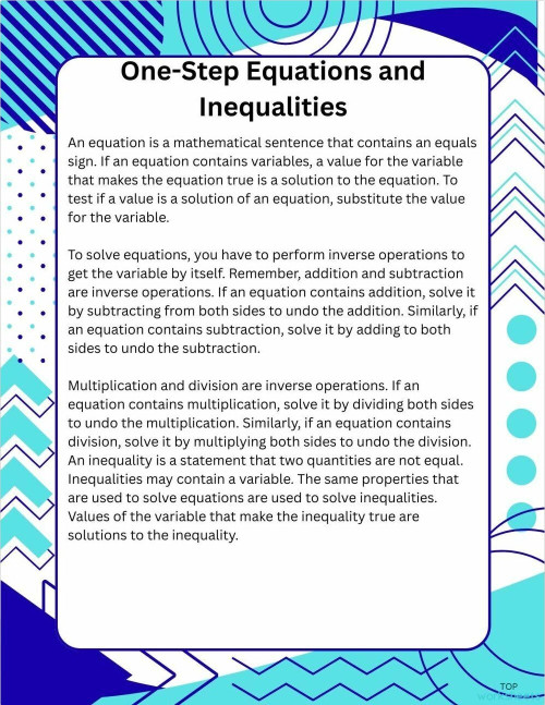 One-Step Equations and Inequalities. Interactive worksheet | TopWorksheets