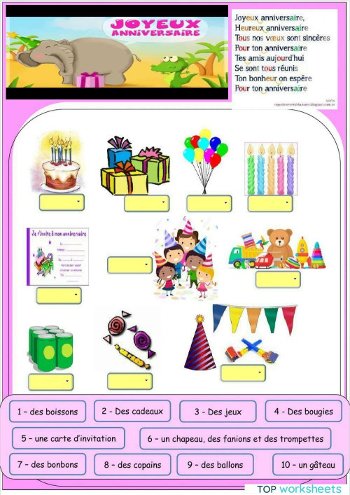 L'anniversaire. Fiche interactive | TopWorksheets