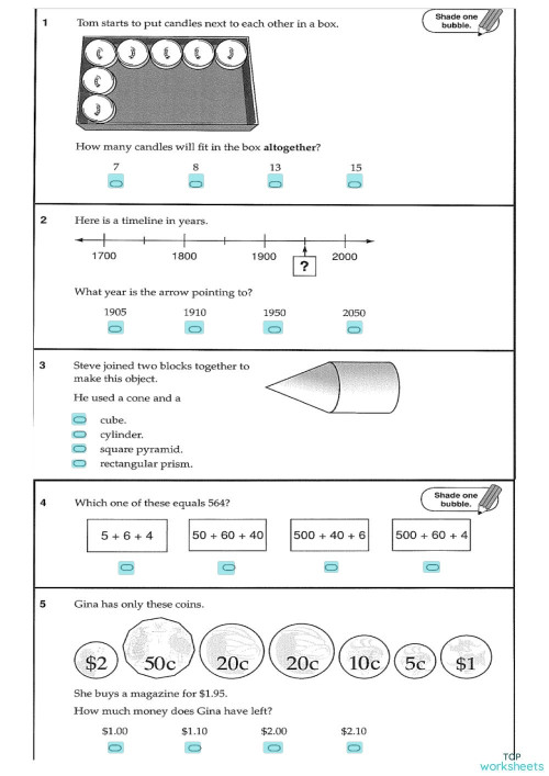 Naplan Numeracy Year 5 2010. Interactive worksheet | TopWorksheets