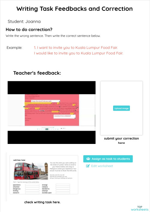 B1 - Writing Task Feedback -. Interactive worksheet | TopWorksheets