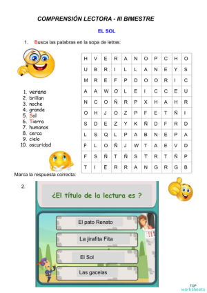 COMPRENSIÓN LECTORA - EL SOL. Ficha interactiva | TopWorksheets