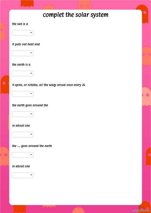 complet the solar system. Interactive worksheet | TopWorksheets