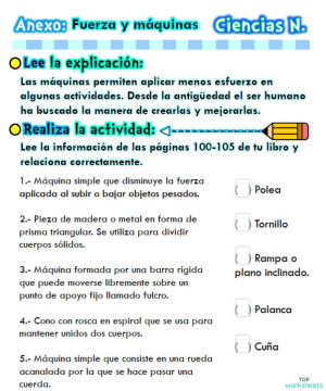 Máquinas: fichas interactivas y ejercicios online | TopWorksheets