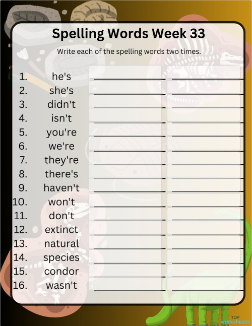Spelling Words 33.1. Interactive worksheet | TopWorksheets