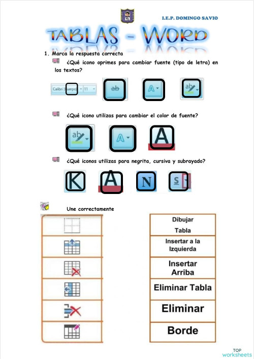 tablas en word. Ficha interactiva | TopWorksheets