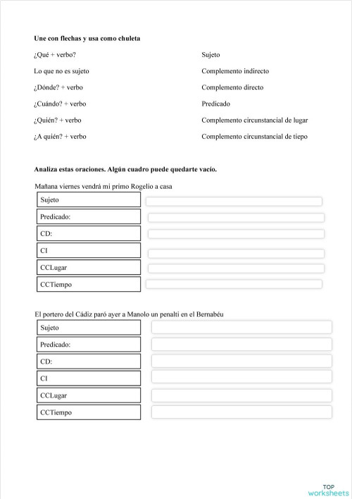 Reconocer los Tipos de Oraciones. Ficha interactiva | TopWorksheets