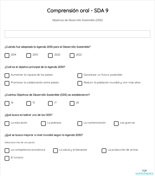 Comprensión oral - SDA 9. Ficha interactiva | TopWorksheets