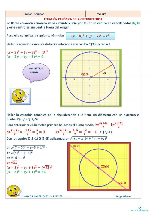 ECUACIÓN CANÓNICA DE LA CIRCUNFERENCIA. Ficha interactiva | TopWorksheets