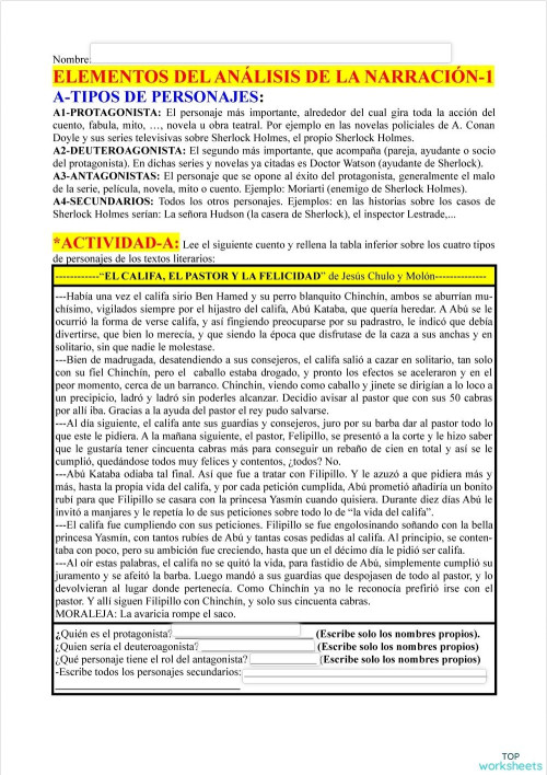 ELEMENTOS DE ANÁLISIS DE LOS TEXTOS LITERARIOS-1. Ficha interactiva ...