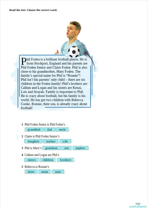 Family A1 Reading Multiple Choice. Interactive worksheet | TopWorksheets