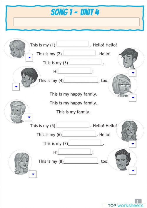 1º song 1 - unit 4. Interactive worksheet | TopWorksheets
