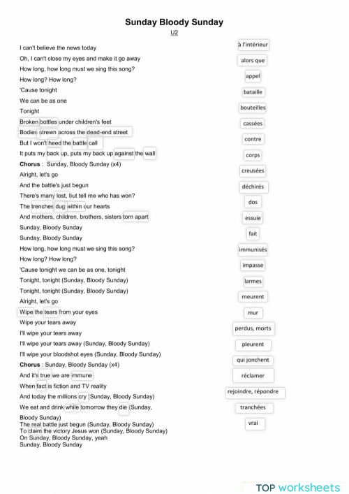 Sunday Blooday Sunday. Interactive worksheet | TopWorksheets