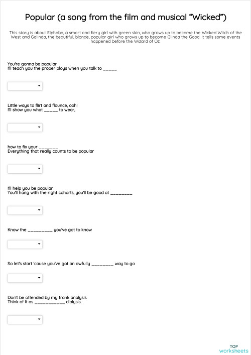 Popular (a song from the film and musical “Wicked”). Interactive ...