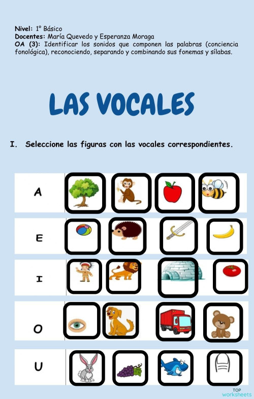 LAS VOCALES. Ficha interactiva | TopWorksheets