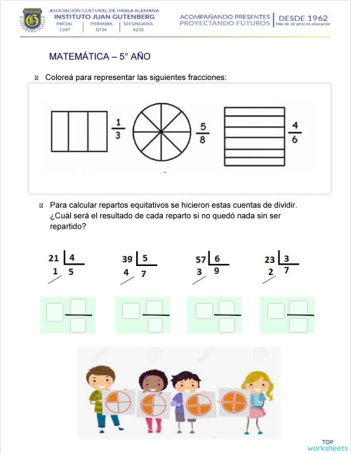 FRACCIONES Y REPARTO. Ficha interactiva | TopWorksheets