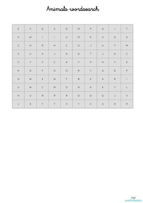 Animals wordsearch. Interactive worksheet | TopWorksheets