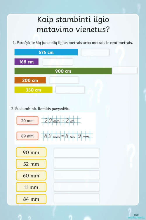 M.3 (93) Kaip stambinti ilgio matavimo vienetus?. Interactive worksheet ...
