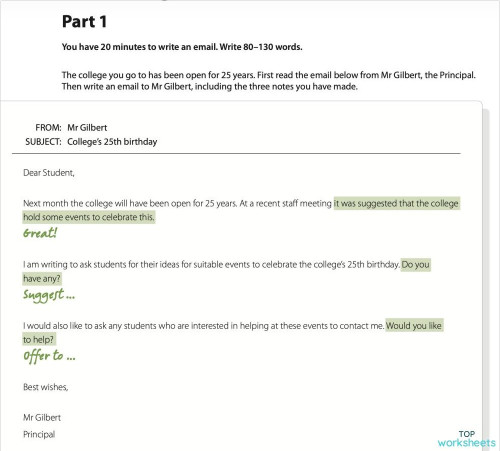 Oxford Test B2 Test 1 - Part 1 Writing. Interactive worksheet ...