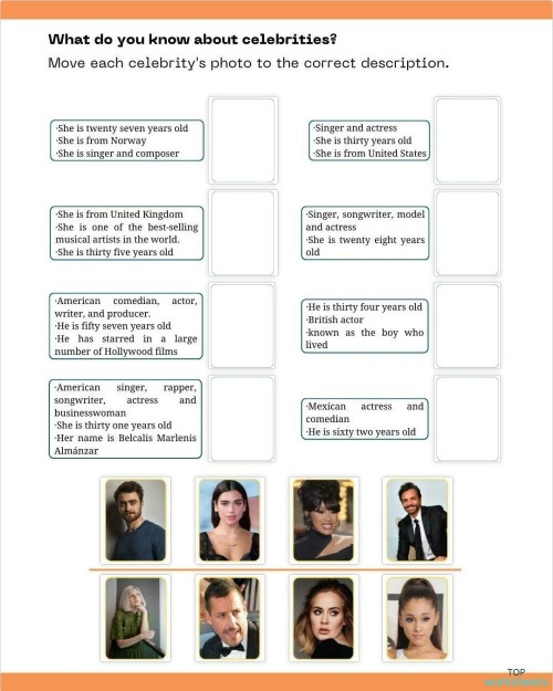 Celebrities. Interactive worksheet | TopWorksheets
