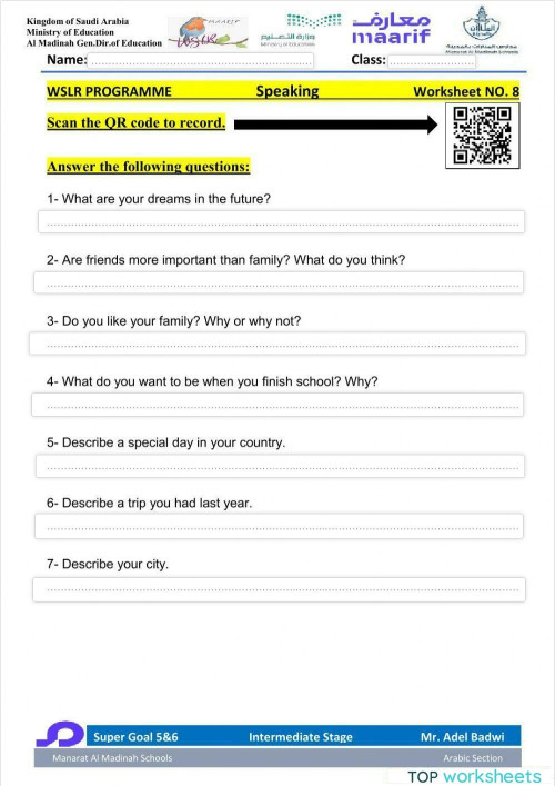 Super Goal 5&6 Speaking 4. Interactive worksheet | TopWorksheets