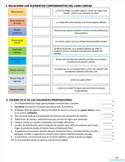 LEAN CANVAS SANTA CRUZ. Ficha interactiva | TopWorksheets