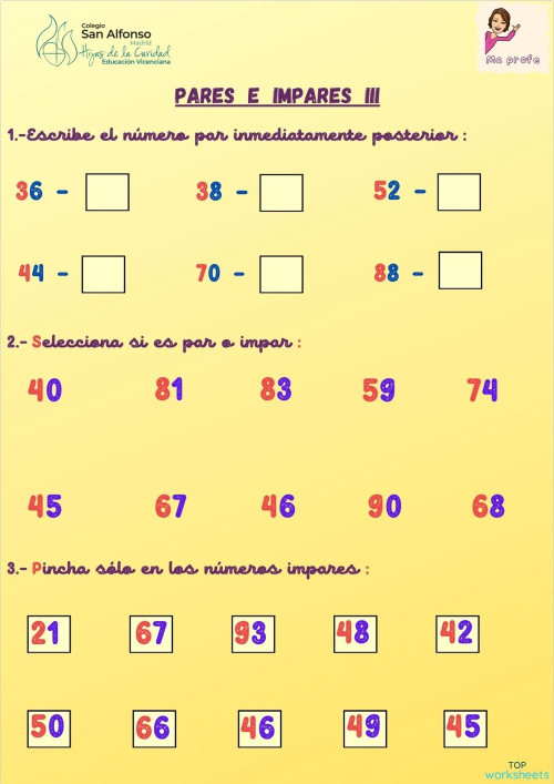 Pares e impares: fichas interactivas y ejercicios online | TopWorksheets
