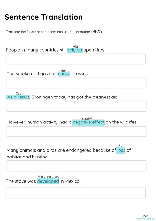 Think 2 - Unit 5 - Sentence Translation. Interactive worksheet ...