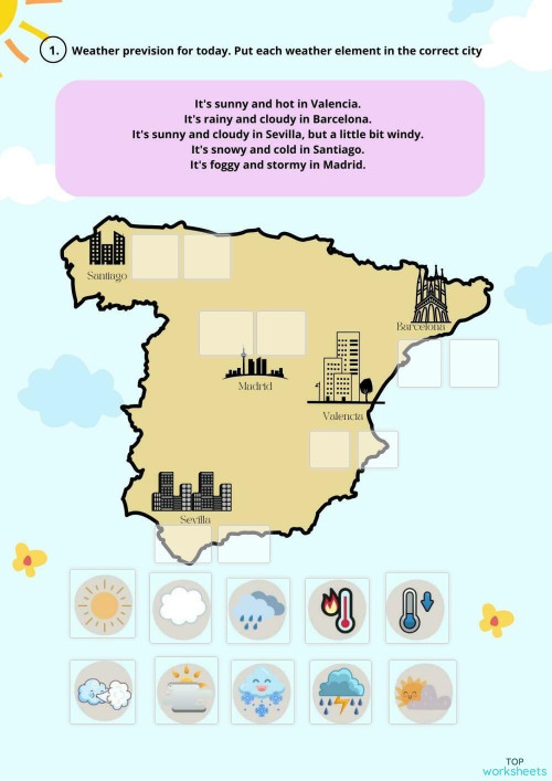 Match the correct weather. Interactive worksheet | TopWorksheets