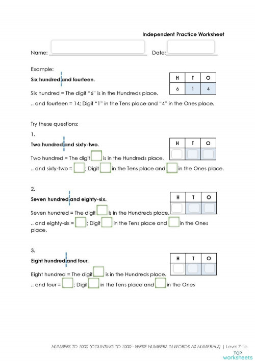 Numbers 7-1c. Interactive worksheet | TopWorksheets