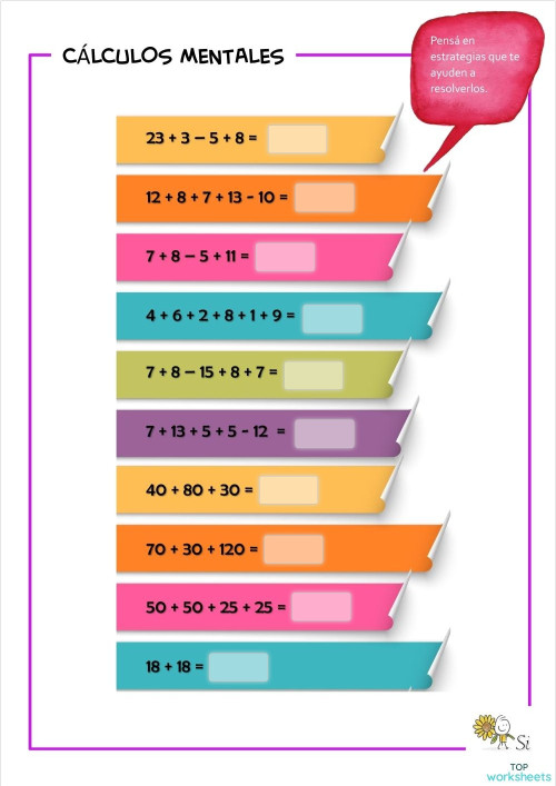 CÁLCULOS MENTALES: fichas interactivas y ejercicios online | TopWorksheets
