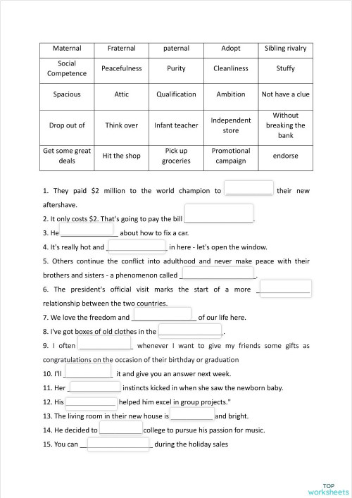 VOCABULARY REVIEW B2. Interactive worksheet | TopWorksheets