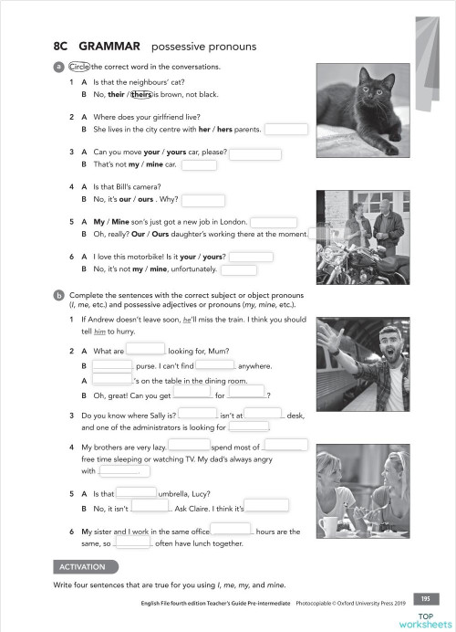 PGE(8C: Grammar: possessive pronouns. Interactive worksheet | TopWorksheets