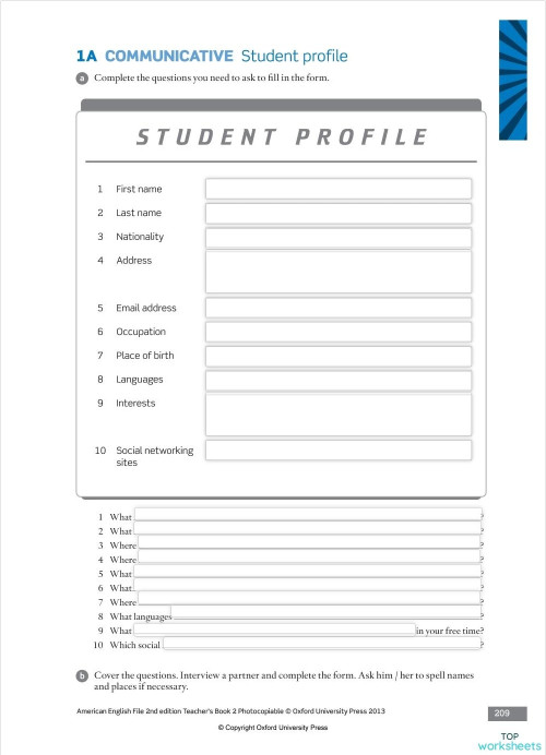 AEF 2 1A Communcative student profile. Interactive worksheet ...