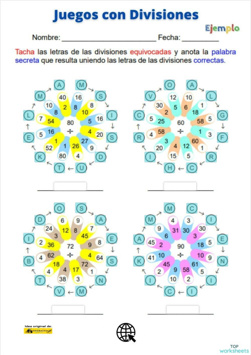 Juego con divisiones 8. Ficha interactiva | TopWorksheets