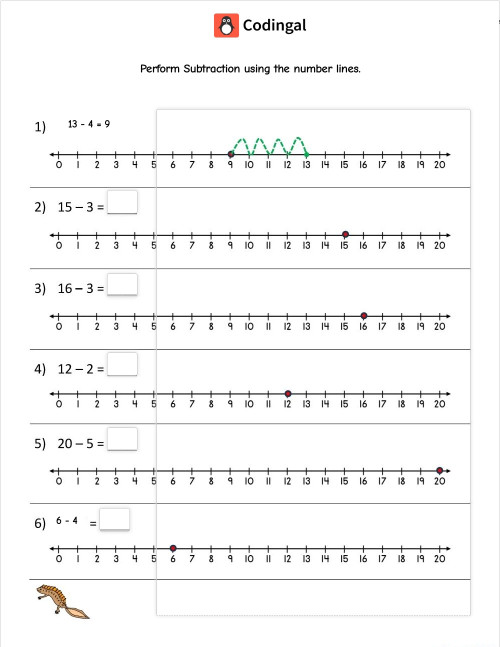 M_G02M06L27_WC01_Subtraction using number Lines. Interactive worksheet ...