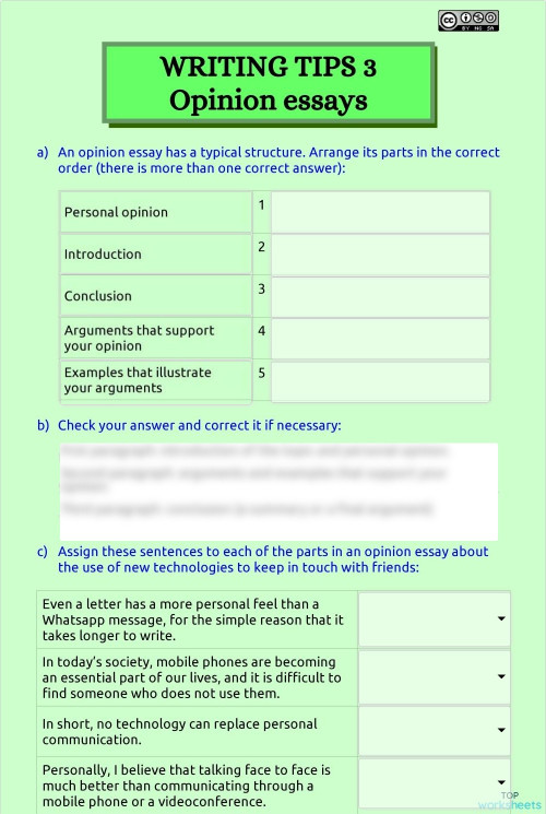 Writing tips 3 - Opinion essays. Interactive worksheet | TopWorksheets