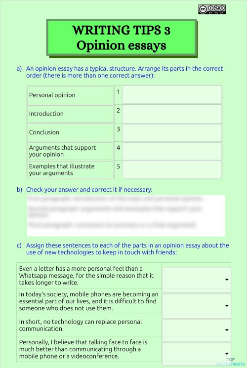 Writing tips 3 - Opinion essays. Interactive worksheet | TopWorksheets
